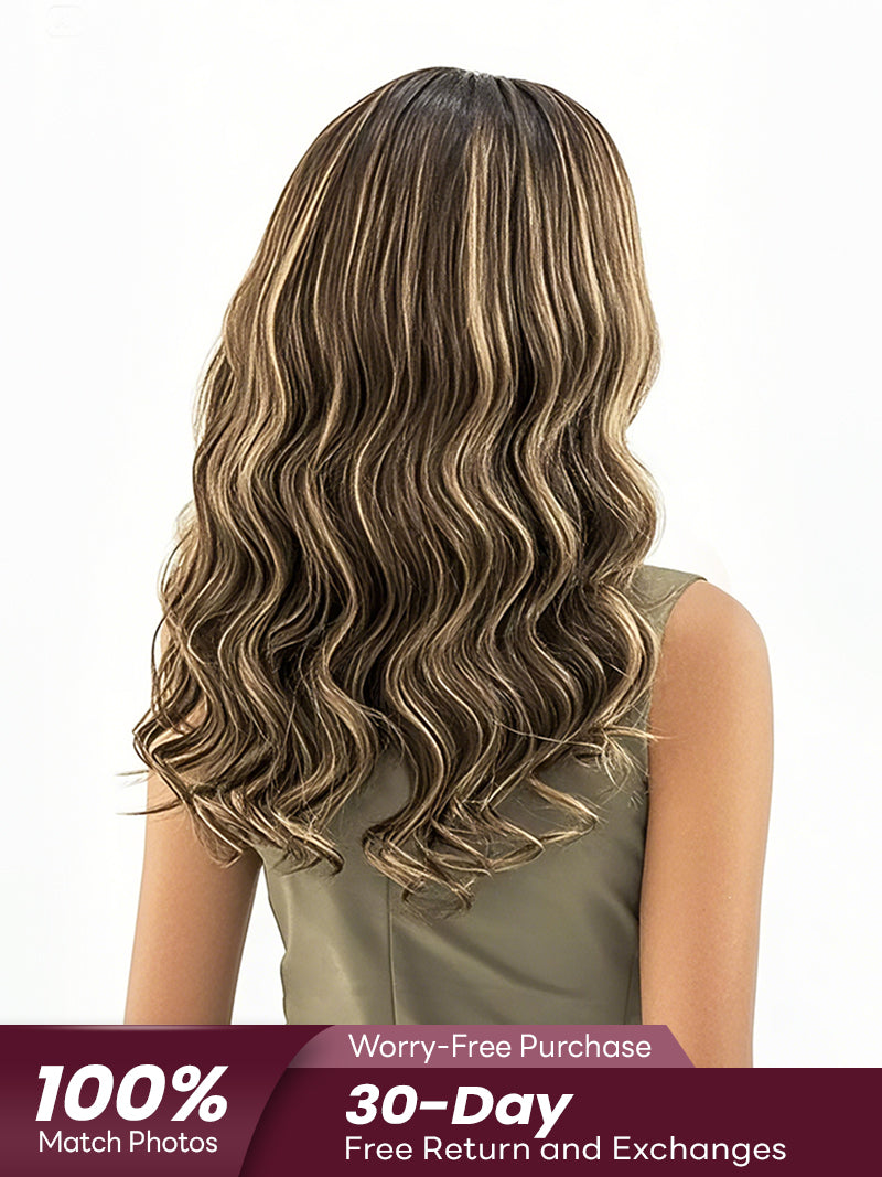 Galaxy001 Gorgeous Brown Blonde Highlight Glueless Wavy Wig